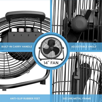 Air Pro 14" Floor Fan 3 Powerful Speed Settings & Adjustable Tilt Metal ...