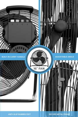 Air Pro 16" Floor Fan 3 Powerful Speed Settings & Adjustable Tilt Metal ...