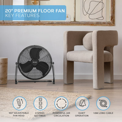 Air Pro 20" Floor Fan 3 Powerful Speed Settings & Adjustable Tilt Metal ...