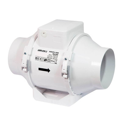 Airflow Aventa 100B In-Line Mixed Flow Extractor Fan 100mm - 40-52 l/s ...