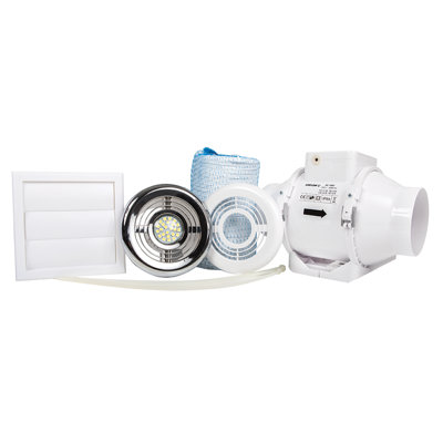 Airflow Aventa 100mm Inline Extractor Fan Kit with Timer LED Light 6m ...