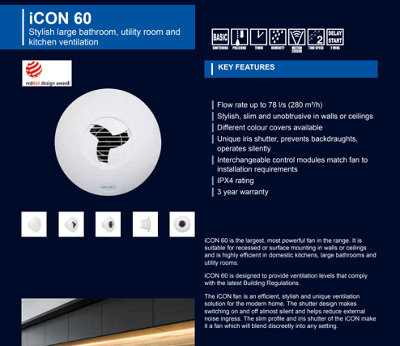 Airflow iCON 60 Extractor Fan 78 l/s - 150mm/6, Power 66.3W, Iris ...
