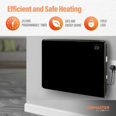 Airmaster 1.5KW Panel Heater Matt Black with Timer
