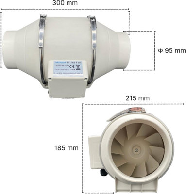 AirTech-UK Mixed Flow Inline Bathroom Extractor Fan 100mm / Dia 4 ...