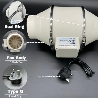 AirTech-UK Mixed Flow Inline Bathroom Extractor Fan 100mm / Dia 4 ...