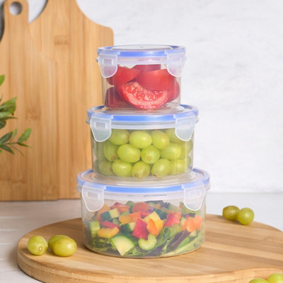 Airtight Food Storage Containers 3 Piece Set Seal Lock BPA Fresh, Round
