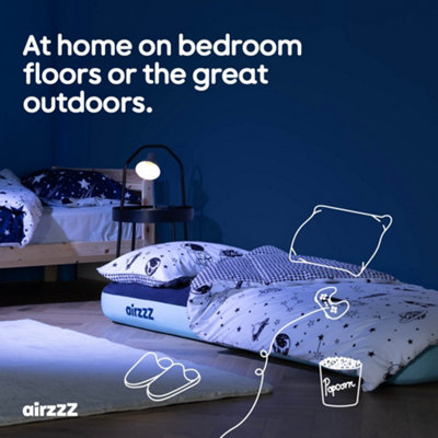 airzzZ Inflatable Flocked Single Air Bed for Camping, Outdoor & Indoor Mattress