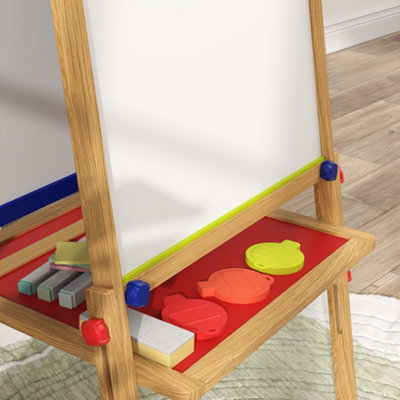 AIYAPLAY 3-in-1 Kids Easel with Paper Roll, Whiteboard, Chalkboard