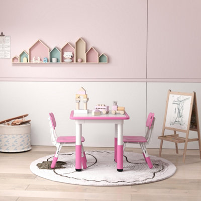 AIYAPLAY 3-Piece Adjustable Kids Table and Chair Set for Playroom - Pink