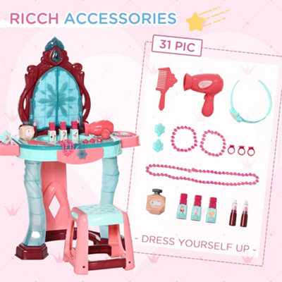 AIYAPLAY 31 Piece Kids Dressing Playset w/ Princess Mirror, Light & Sound