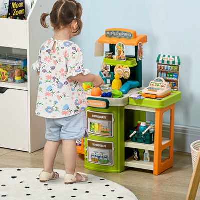 AIYAPLAY 58 Pieces Cash Register for Kids, Children Trolley w/ Scanner ...