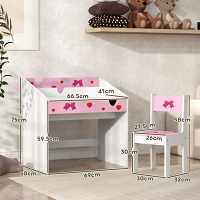 AIYAPLAY Children Study Table and Chair w/ Storage, Pull-Out Drawer, Pink