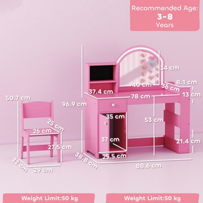 AIYAPLAY GIRLS DRESSING TABLE WITH 2-COLOUR LED MIRROR AND STOOL, PINK