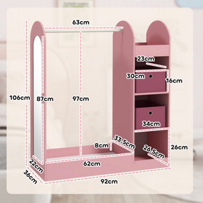 AIYAPLAY Kids Clothes Rail with Storage Shelf, Boxes, Mirror, Pink