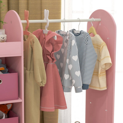 AIYAPLAY Kids Clothes Rail with Storage Shelf, Boxes, Mirror, Pink