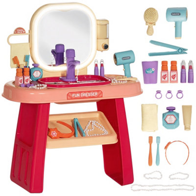 AIYAPLAY Kids Dressing Table with Mirror, LED Light, Music, 23 Accessories