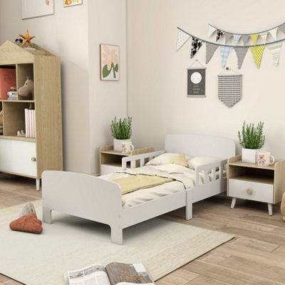 AIYAPLAY Kids Toddler Bed Frame with Safety Side Rails for 3-8 Years, White