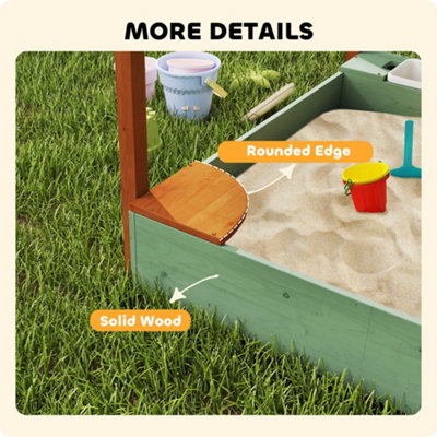 AIYAPLAY Wood Sandpit for Kids with Canopy for Garden, Beach, Green