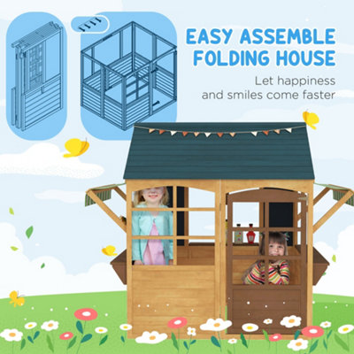 AIYAPLAY Wooden Playhouse for Kids Outdoor, Foldable Wendy House, Brown