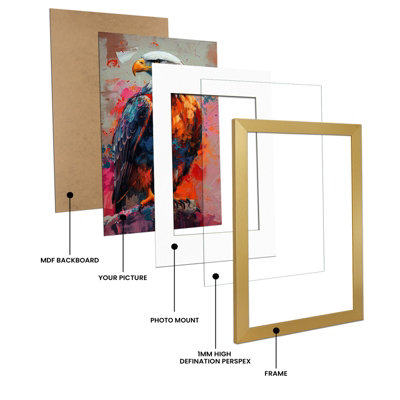 AK Frames Gold 7x5 Frame with 6x4 Mount and Perspex Front