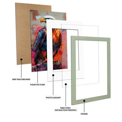AK Frames Green A4 Frame with 9x6 Mount and Perspex Front