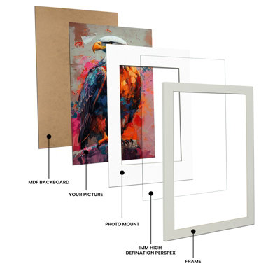 AK Frames Light Grey 9x7 Frame with 6x4 Mount and Perspex Front