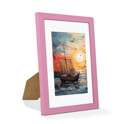 AK Frames Pink 7x5 Frame with 6x4 Mount and Perspex Front