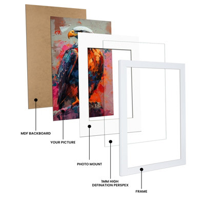 AK Frames White 6x4 Frame with 5x3 Mount and Perspex Front