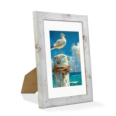 AK Frames White Rustic 9x7 Frame with 6x4 Mount and Perspex Front