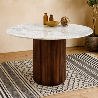 Alabama Ribbed Mango Wood Round Dining Table with Marble Top