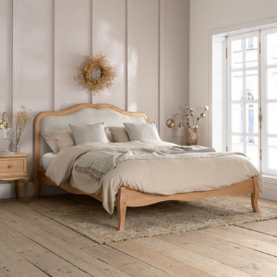 Alana Stone Fabric and Oak Wooden Bed - 4ft6 Double