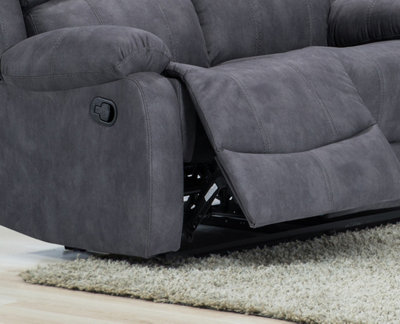 Alaska Grey Suede Fabric Sofa Suite Manual Reclining Sofa Set 3 + 2 ...