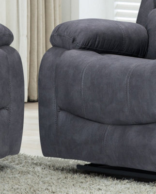 Alaska Grey Suede Fabric Sofa Suite Manual Reclining Sofa Set 3 + 2 ...