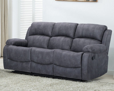 Alaska Grey Suede Fabric Sofa Suite Manual Reclining Sofa Set 3 + 2 ...