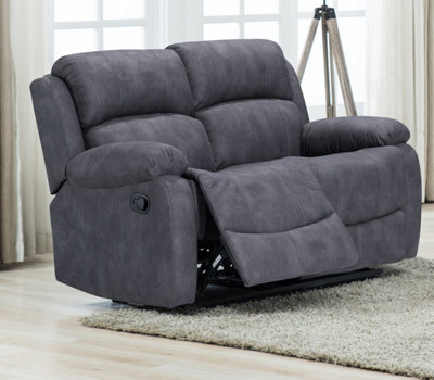 Alaska Grey Suede Fabric Sofa Suite Manual Reclining Sofa Set 3 + 2 ...