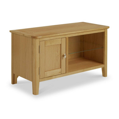 Alba Oak 90cm Small TV Unit - Fully Assembled By Roseland Furniture