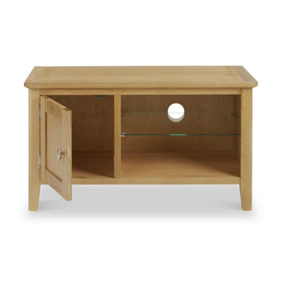 Alba Oak 90cm Small TV Unit - Fully Assembled By Roseland Furniture