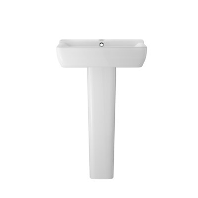 Alba Square 1 Tap Hole Ceramic Basin & Full Pedestal, 550mm - Balterley