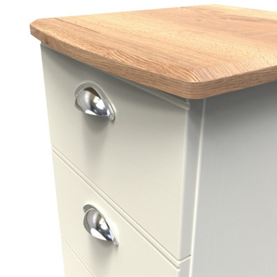 Albert 3 Drawer Bedside Cabinet in Cream Ash & Oak (Ready Assembled)