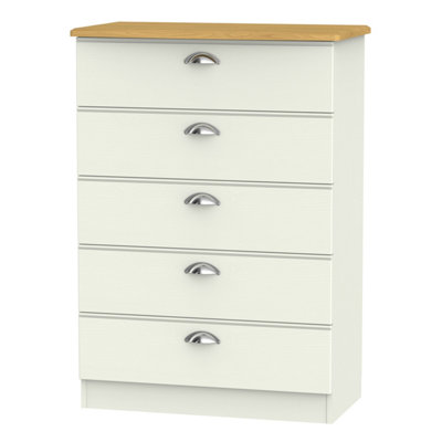 Albert 5 Drawer Chest in Cream Ash & Oak (Ready Assembled)