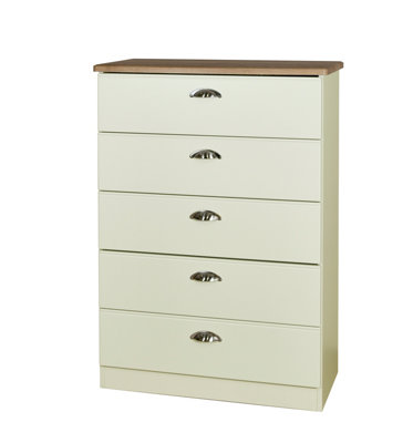 Albert 5 Drawer Chest in Cream Ash & Oak (Ready Assembled)