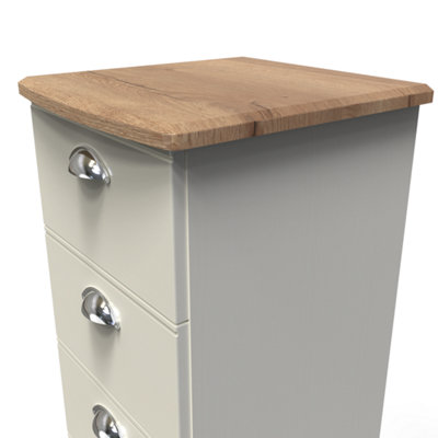 Albert 5 Drawer Tallboy in Cream Ash & Oak (Ready Assembled)