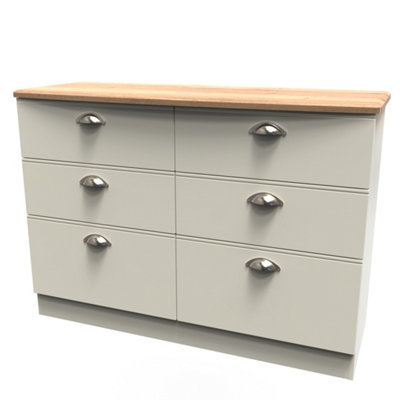 Albert 6 Drawer Wide Chest in Cream Ash & Oak (Ready Assembled)