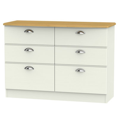 Albert 6 Drawer Wide Chest in Cream Ash & Oak (Ready Assembled)