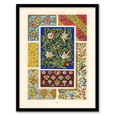 Albert Racinet Framed Wall Art Vintage Floral Middle Ages Patterns - A3 ...