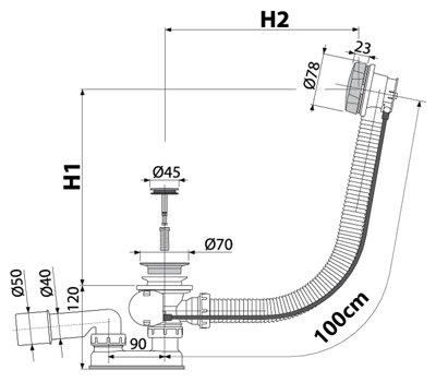 Alcaplast Bathtub Flexible Overflow Pipe Waste Drain Trap with Antique ...