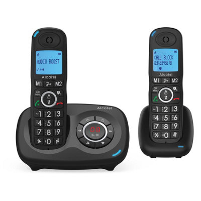 Alcatel XL595 Cordless Phone with Answering Machine, Twin Pack, Black ...