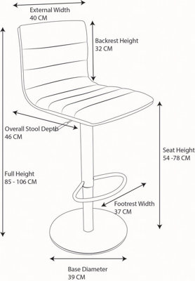 Aldo Cream Bar Stool - Adjustable Swivel Kitchen Stool with Backrest