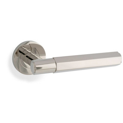 Alexander & Wilks Spitfire Hex Lever on Round Rose - Polished Nickel