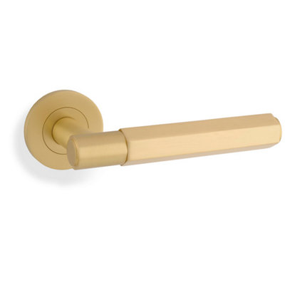 Alexander & Wilks Spitfire Hex Lever on Round Rose - Satin Brass